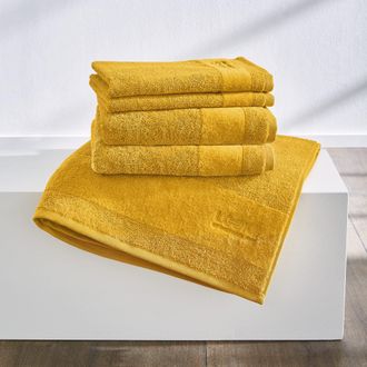 Looks by Wolfgang Joop Handtuch Set 5tlg. - 100% Baumwolle, 2 Gästehandtücher + 2 Handtücher + 1 Duschtuch mit Logostick, gelb