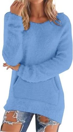 Generic Pull pour femme - Manches longues - Uni - En polaire - Léger - Col rond - Automne - Hiver - Couleur unie - Doux et chaud - Coupe ajustée - Pull jacqua