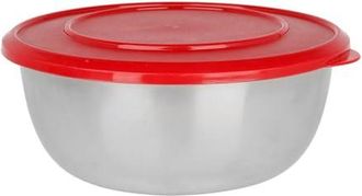 Equinox 530626 Küchenschüssel aus Edelstahl, 1,5 l, Ø 19 cm, H 7 cm - Rührschüssel mit luftdichtem Deckel aus rotem Kunststoff