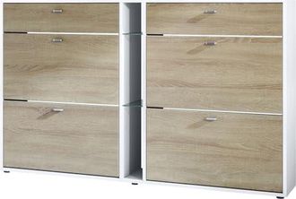 Vladon Meuble &agrave; Chaussures &agrave; Bascule Today 155,5 x 95 x 28 cm, Corps en Blanc Mat, fa&ccedil;ades en ch&ecirc;ne Brut