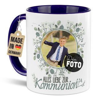Tassendruck Tasse zur Kommunion mit Foto selbst gestalten - Alles Liebe zur Kommunion - Kreis - Personalisierte Kommunionsgeschenke - Keramiktasse, 300 ml, Innen 