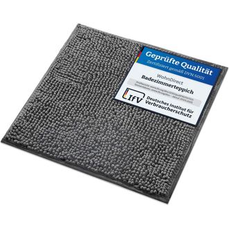 WohnDirect Badematte 45x45 cm Grau - Kleiner Badvorleger f&uuml;r G&auml;ste-WC & Dusche - Weicher Hochflor Badezimmerteppich Quadratisch, Saugstark & Waschbar (Versand au