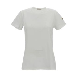 Moncler Logo-Patch Baumwoll-T-Shirt - - Tops - Damen - Wei&szlig; - XS