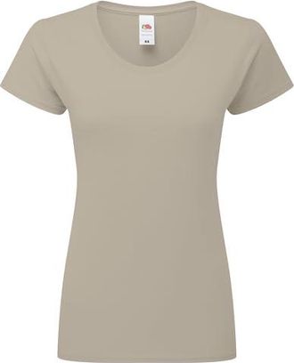 Fruit Of The Loom Ladies Iconic 195 - T-shirt moulant pour femme en coton peign&eacute;, col rond, basique avec coutures lat&eacute;rales, Beige clair, M