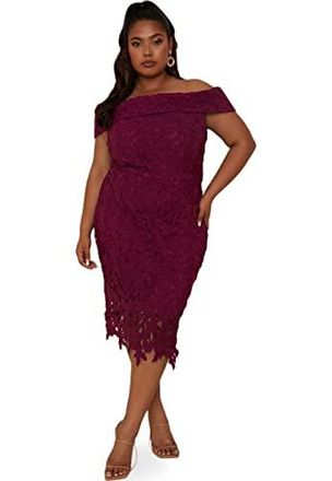Chi Chi London Robe midi asym&eacute;trique en Crochet-Grande Taille-Baie Cocktail, 50 Femme