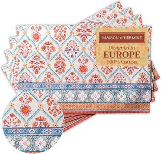 Maison d'Hermine Romane Lot de 4 Sets de Table 100% Coton pour Table &agrave; Manger, Cuisine, Mariage, Usage Quotidien, d&icirc;ners, f&ecirc;tes de Thanksgiving, No&euml;l (33cm x 48cm)