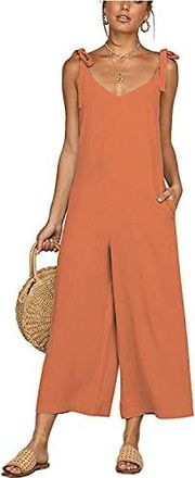 Lazutom Salopette d&eacute;contract&eacute;e sans manches avec poches pour femme Coupe ample - Orange - 48