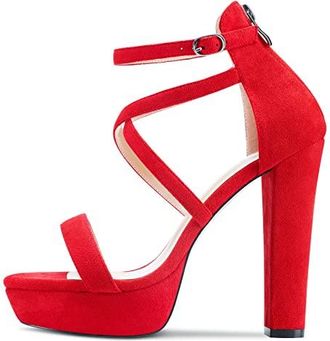 Castamere Femmes Haut High Talon Heel Plate-forme Ouvert Bout Lanières Croisées Sandales Lanières Cheville 13 CM Heels Rouge Suède 43 EU