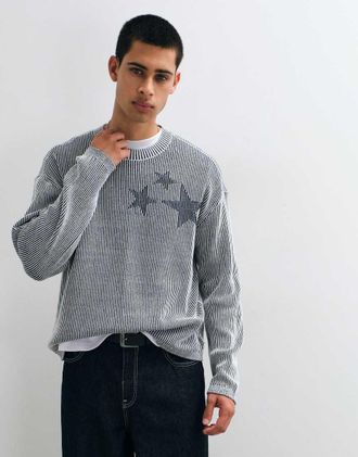 Hollister pull Y2K en maille c&ocirc;tel&eacute;e graphique gris