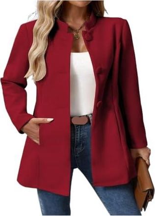 Generic Manteau dhiver mi-long for femme, col montant, simple boutonnage, v&ecirc;tements dext&eacute;rieur(Crimson,XXL)