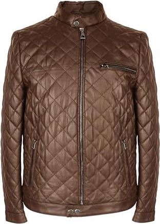 Zerimar Vestes en cuir naturel Vestes dhiver décontractées | Veste pour hommes | Veste en cuir | Vestes en cuir matelassées pour hommes | Couleur Cuir | Taill