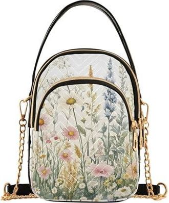 Mnsruu Sac à bandoulière pour femme - Motif fleurs sauvages - Style vintage - Avec sangle réglable