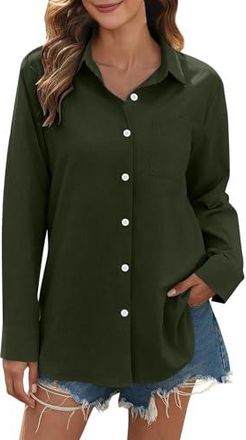 Generic Chemisiers en coton et lin pour femme, chemisiers habill&eacute;s d&eacute;contract&eacute;s, chemises en duvet de couleur pure, chemisier &agrave; col polyvalent, chemisier basi