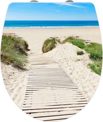 WENKO WC-Sitz Hochglanz Acryl D&uuml;ne, High Gloss Oberfl&auml;che, hygienischer Toilettendeckel mit Absenkautomatik, aus antibakteriellem Duroplast, 39 x 45 cm