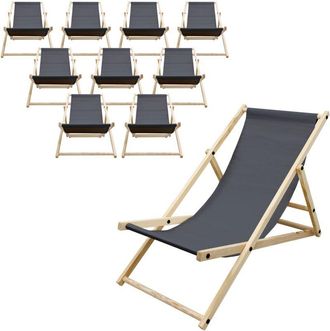 ECD Germany ECD Germany Lot de 10 Chaises Longues Pliantes en Bois Chiliennes, Anthracite, Dossier R&eacute;glable, 3 Positions de Couchage, jusqu&agrave; 120kg, Bain de