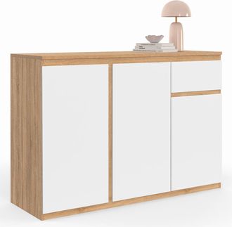 IDMarket Sideboard 100 cm TOMI 3 T&uuml;ren und 1 Schublade wei&szlig; und Holz