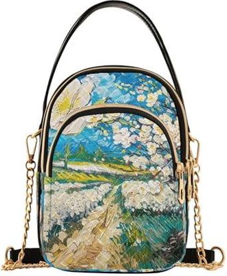 Mnsruu Sac à bandoulière pour femme, motif fleur blanche, ciel étoilé, peinture à lhuile, sac à main, petit sac à bandoulière avec sangle réglable