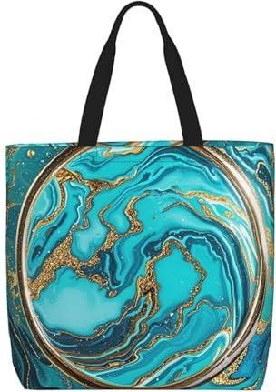 Generic Marbre Bleu Sarcelle Et Or1 Sac Cabas Imperm&eacute;able Sacs De Courses D&eacute;contract&eacute; Sac A Main Femme Pour Universit&eacute; Gym Voyage