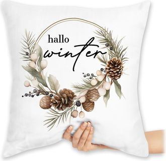 Shirtracer Kissen 40x40 Zierkissen - Weihnachtskissen Geschenke - Motiv Hallo Winter I Winteranfang Geschenk Winterzeit I Wintermotiv Geschenk Hello Winter I Chr