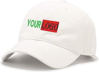 Generic Casquettes de baseball souples personnalisées pour homme et femme, casquette de baseball réglable avec logo et texte brodé, blanc, M-XL