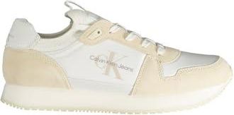 Calvin Klein Jeans Baskets Homme Chaussant à Revers à Lacets Nylon-Cuir Chaussures de Sport, Blanc (Bright White/Eggshell), 43