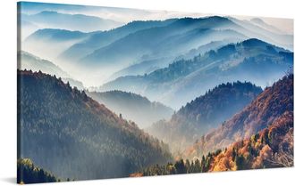 Picanova Leinwandbild Bergwald Nebel 100x50cm - Premium Leinwanddruck - Wandbild Kunstdruck Auf 2cm Holz-Keilrahmen Für Schlaf- Und Wohnzimmer Wanddekoration -