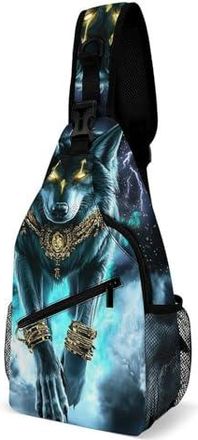 Generic Sacoche Homme Bandouliere Loup Cyan Lumi&egrave;re Froide L&eacute;ger Sling Bag Mode Sac DEpaule pour Camping Cyclisme Randonn&eacute;e