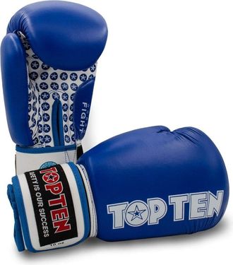 Top Ten by Eva Maria Sauer TOP Ten Boxhandschuhe Fight - 10 12 16 Oz - schwarz rot blau gr&uuml;n orange Kickboxen UVM. blau/wei&szlig; 10 Oz