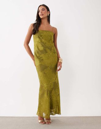 Asos Jacquard-Maxikleid im schr&auml;gen Schnitt in Olivgr&uuml;n