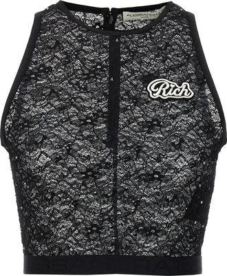 Alessandra Rich Femme, Tops, Noir, Taille: 34 FR Rhinestone Lace Top