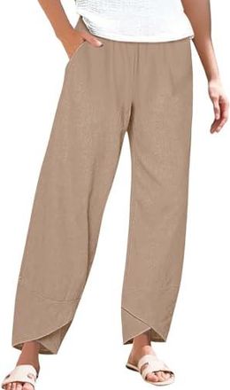 Generic Ydsxlp Pantalon Palazzo en coton et lin pour femme - Taille haute - &Eacute;lastique - Couleur unie - Coupe droite - Jambe large - Pantalon de d&eacute;tente l&eacute;ger 