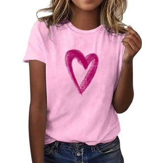 Generic 2026 T-shirts graphiques &agrave; manches courtes pour femme avec motif coeur imprim&eacute; (2), rose, XXL