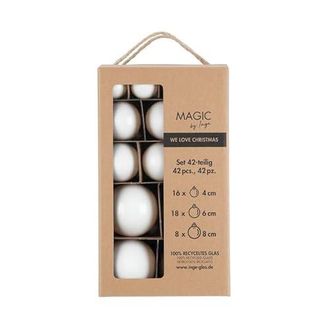 Inges Christmas Decor Weihnachtskugeln Set 42-teilig Pure White, mit den Durchmessern 4 cm, 6 cm und 8 cm, Christbaumschmuck Glas