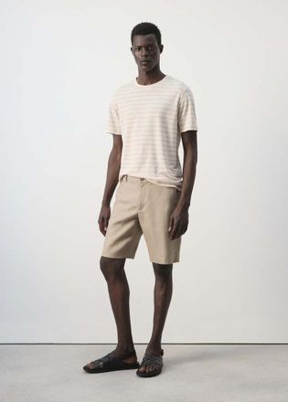 Mango T-shirt lin rayures beige - Homme - XXL - MANGO MAN