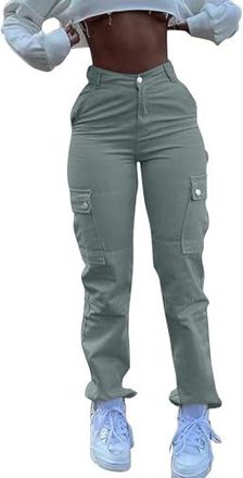 Generic Pantalon cargo pour femme - Jeans baggy - Taille haute - Pantalon cargo large avec poches - Pantalon de loisirs - Pantalon de randonn&eacute;e - Pantalon de 