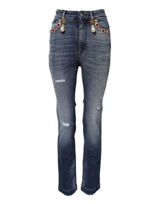 Dolce & Gabbana Womens Blue Rhinestone Embellished Denim Jeans Cotton Elastane Clothing