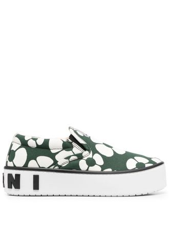 Marni baskets &agrave; fleurs - Vert