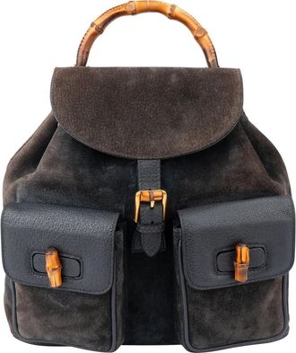 Gucci Crossbody Bags - Gucci Classic Suede Bamboo Backpack - Gr. unisize - in Blau - f&uuml;r Damen