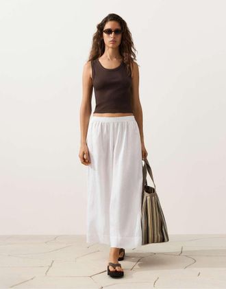 Oysho Oysho - Pantalon court ultra large en pur lin - Blanc cass&eacute;