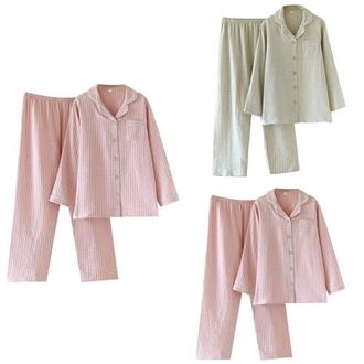 Generic Ensemble de pyjama tiss&eacute; de couleur pour femme - Ensemble de pyjama &agrave; carreaux pour femme, v&ecirc;tements de nuit &agrave; manches longues double couche, v&ecirc;tement
