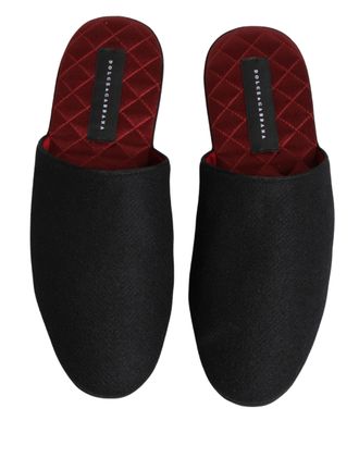 Dolce & Gabbana Mens Black Wool Cashmere Red Quilted Slippers Shoes