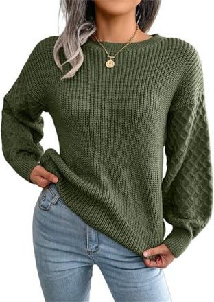 Generic Pull en tricot torsad&eacute; pour femme - Style d&eacute;contract&eacute; - Manches longues - Col rond - Pull ample et &eacute;pais - Pull surdimensionn&eacute;, Vert, L