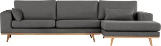 Mørteens home24 Ecksofa mit Longchair Schwarz/Dunkelgrau Webstoff Lark 281 x 81 x 153cm Longchair davorstehend rechts Buche Hell Modern