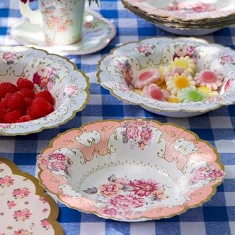 Talking Tables Truly Scrumptious Bols en Carton &agrave; Motif Floral Vintage pour Go&ucirc;ter Festif, Mariage et F&ecirc;te dAnniversaire, 2 Mod&egrave;les, Rose et Bleu (Paquet de 12)