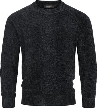 Indicode Herren INOlio Herren Pullover mit Rundhalsausschnitt | Strickpullover im Regular Fit | Klassischer Strick mit Strukturmuster Black, XXL