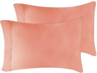 Superior Extra Soft 100% Standard-Kissenbezüge mit Fadenzahl 300, 100% Modal, einfarbig, Korallenrot, Buchenholz, 16.5x3.8x21.6 cm