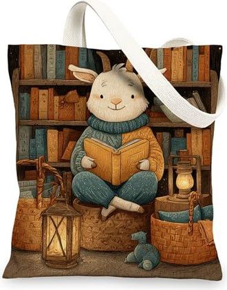 Generic Sac fourre-tout en toile avec motif animal mignon, motif chèvre fantaisie, sacs de courses réutilisables, confortables, rustiques, légers et lavables 