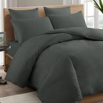 Pizuna 600 Fadenzahl aus Baumwolle Bettw&auml;sche Dunkel Grau,100% Langstaple Baumwolle Bettbezug und Kissenbezug, 100% Baumwolle Mako Satin 2-Teilig Bettw&auml;sches