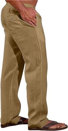 Generic Pantalon Coton Lin Homme D&eacute;contract&eacute; Fluide Pants De Plage &Eacute;t&eacute; Coton en Lin L&eacute;ger Respirant Yoga Jogging Pantalons Jambe Large en D&eacute;contract&eacute; Pantalon