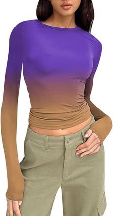 Generic T-shirt d&eacute;t&eacute; &agrave; manches courtes d&eacute;contract&eacute; pour femme - T-shirt de sport - T-shirt d&eacute;t&eacute; d&eacute;contract&eacute; - Pour adolescentes et filles, jaune, L